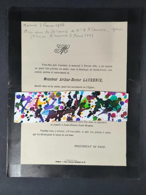 FAIRE-PART DÉCÈS, ARTHUR-HECTOR Laurence, 1833-1886, Orléans, Loiret ...