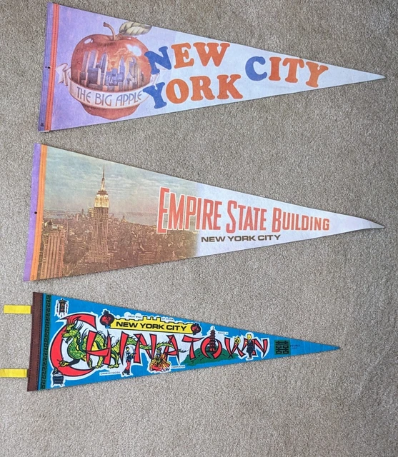 VINTAGE NEW YORK City Pennants - Chinatown, Empire State Bldg, Big ...