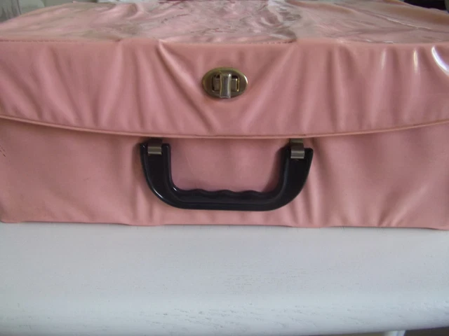 ALTER KLEINER KINDERKOFFER Puppenkoffer Spielzeugkoffer rosa Lack Pappe ...