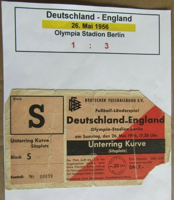 TICKET DFB LÄNDERSPIEL 1956 Deutschland - England EUR 22,99 - PicClick DE