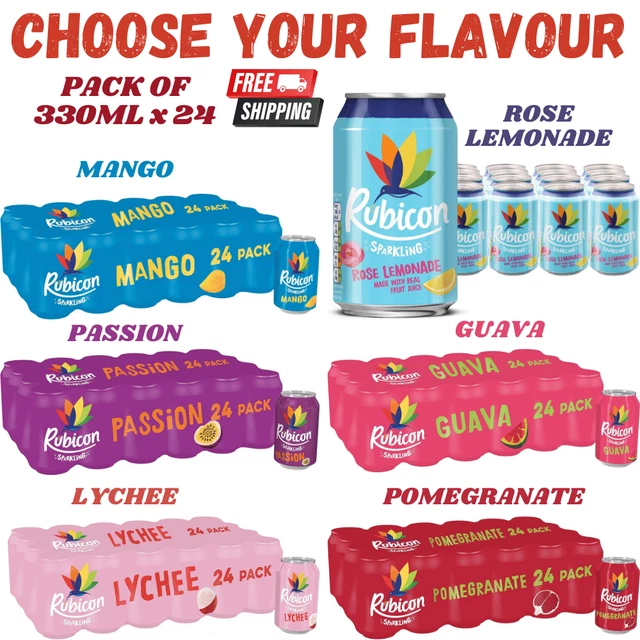 RUBICON 24X330ML FIZZY Drink Cans - Exotic Fruit Juice Flavours, Low ...