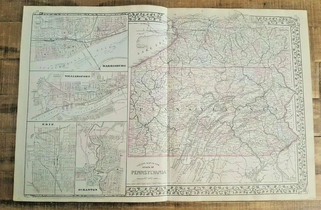 ANTIQUE COLORED MAP - COUNTY MAP OF THE STATE OF PENNSYLVANIA - 1880 ...