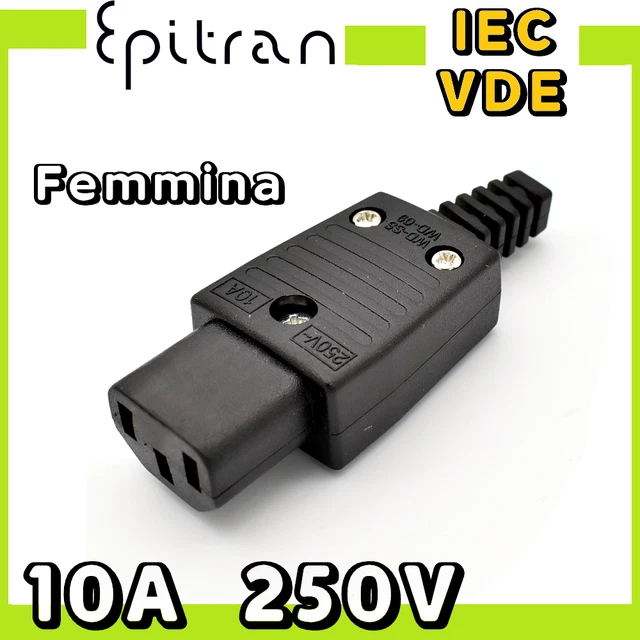 CONNETTORE SPINA PRESA volante VDE IEC IEC320 C13 femmina per cavo ...