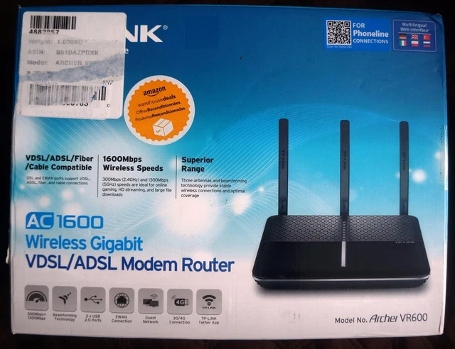 TP-LINK ARCHER VR600 AC1600 Wireless Gigabit VDSL/ADSL Modem Router £65 ...