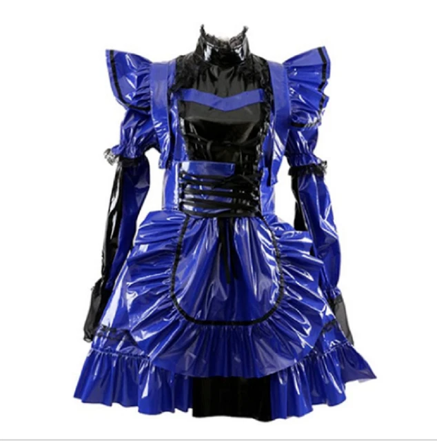 FRENCH MAID SISSY Girl Lockable Black PVC Dress cosplay costume Tailor ...