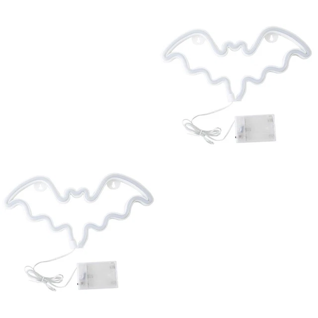 SET OF 2 Decorative Night Lamp Bat Wall LED Lights for Bedroom Neon ...
