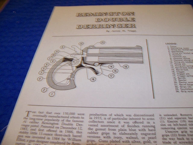 REMINGTON DOUBLE DERRINGER Pistol..takedown/Exploded View/Parts Legend ...