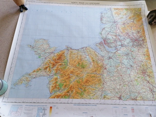ORDNANCE SURVEY WALL CHART/ MAP NORTH WALES & LANCASHIRE #10 vintage ...
