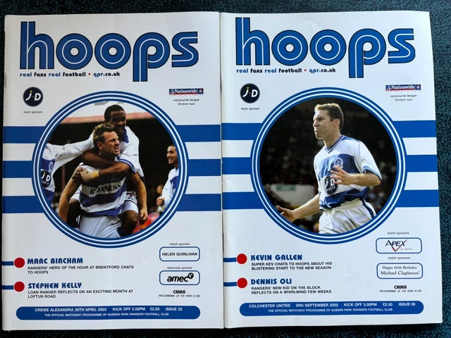QPR HOME PROGRAMMES 2002-03 - 2 programmes £1.99 - PicClick UK