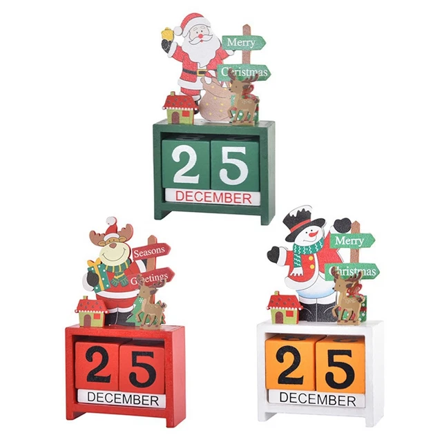 CHRISTMAS TABLE CALENDAR Tabletop Number Date Wooden Blocks ...