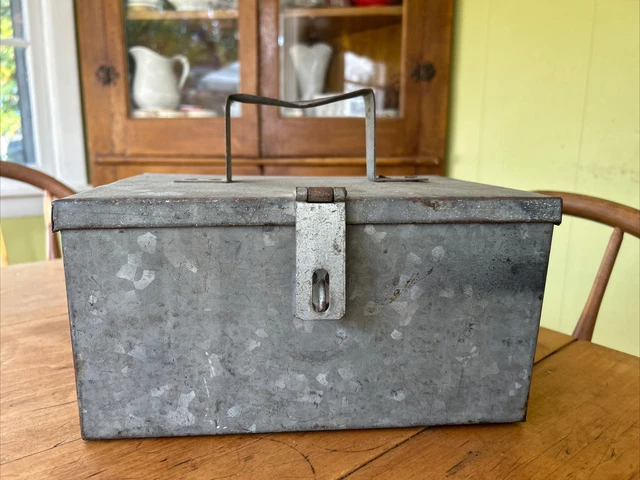 Vintage 1940s Galvanized Steel Industrial Tool Box Storage Metal