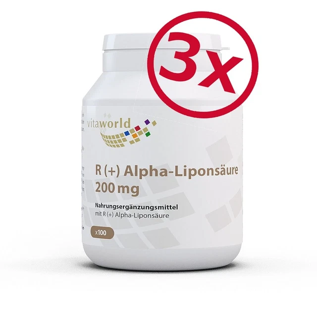 PACK DE 3 R (+) Acide Alpha-Lipoïque 200mg 3x100 Capsules Vita World Végétalien EUR 85,90 ...