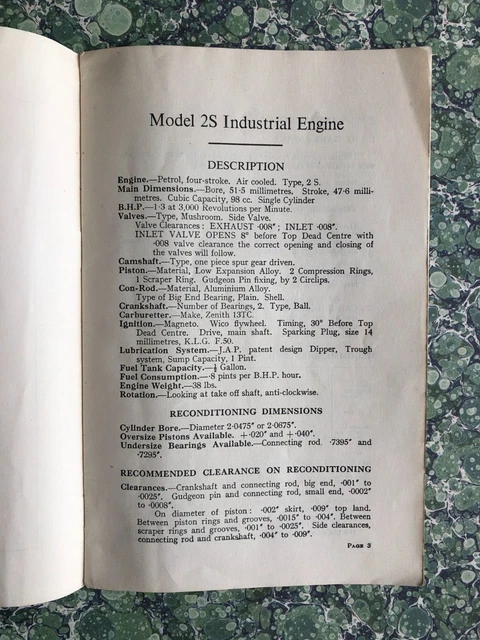 JAP MODEL 2S Industrial Engine Reference Book Diagrams Spare Parts List ...