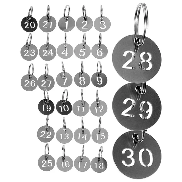 30 PCS NUMBERED Key Rings Stainless Steel Plate Classification Tags ...