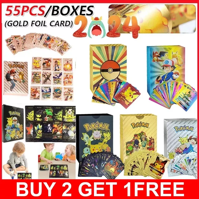 55PCS POKEMON CARD Foil GOLD PACK 55 CARDS TCG GX Vmax GX Card ...