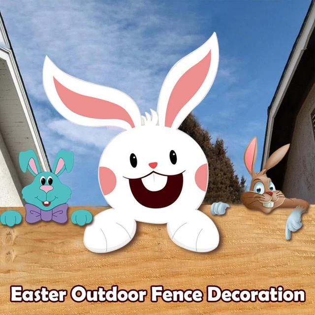 EASTER BUNNY FENCE Decoration Peeping Fence Garden X1 For Themed Party ...
