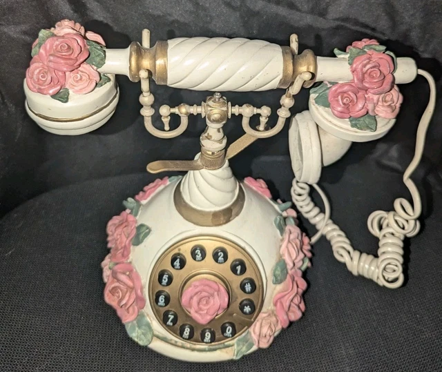 VINTAGE FRENCH STYLE Push Button Telephone Ceramic Orange 3D Roses WMG ...