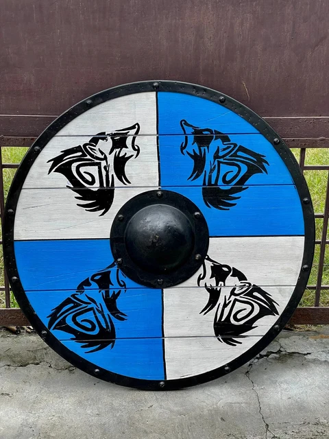 VALHALLA VIKING SHIELD Medieval Wooden Viking Shield/Wolf Viking Round ...
