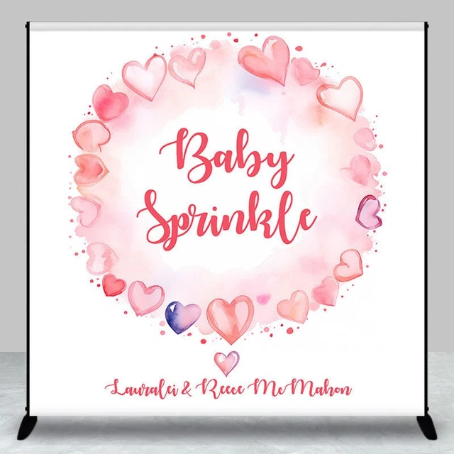 CUSTOM SPRINKLE PINK Hearts Baby Shower Backdrop $36.09 - PicClick AU