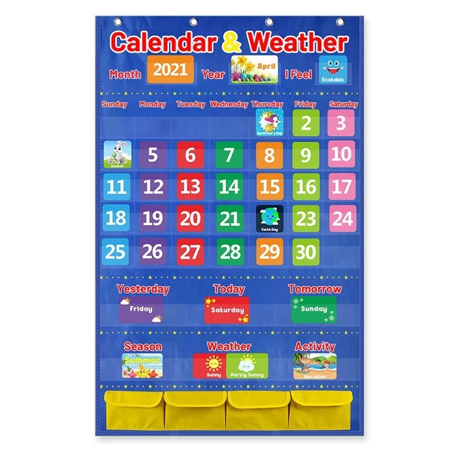 CALENDAR WEATHER POCKET Chart Classroom Organized Chart for Age 3+ Kids ...