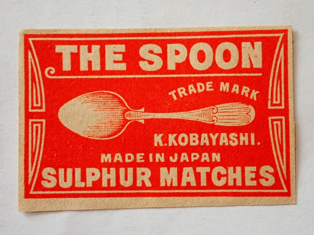 THE SPOON SULPHUR MATCHES MATCH BOX LABEL c1900s MADE in JAPAN by K ...