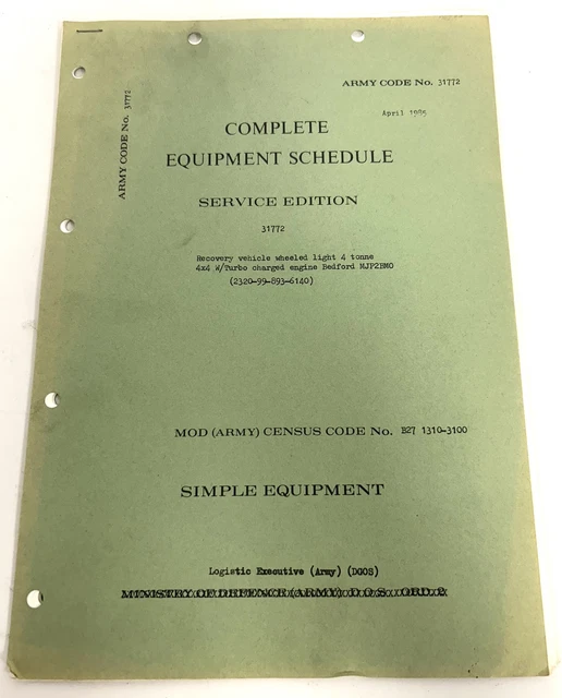 BRITISH MILITARY ISSUE Complete Equipment Schedule Army Code No.31772 £ ...