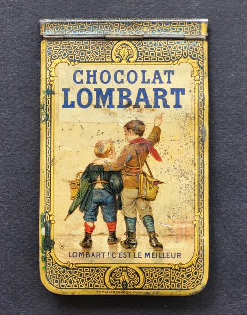 ANCIEN CARNET PUBLICITAIRE CHOCOLAT LOMBART en TÔLE avec CALENDRIER ...