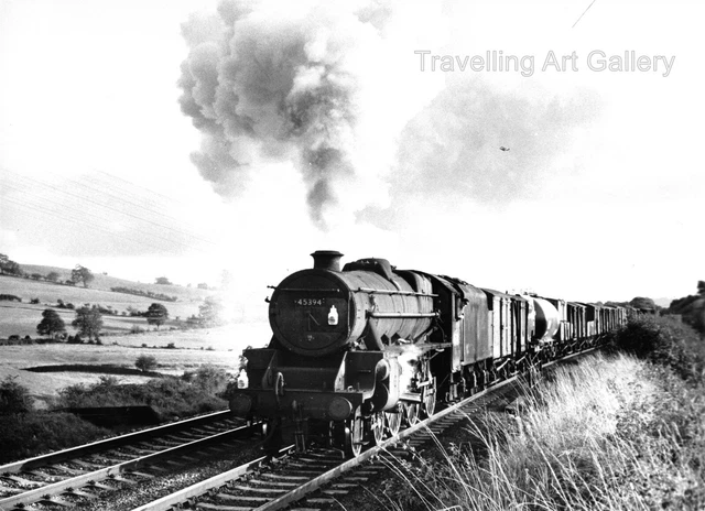 EX-LMS BLACK 5 LOCO No 45394 ON FREIGHT TRAIN 8x6 PHOTO ROGER SIVITER ...