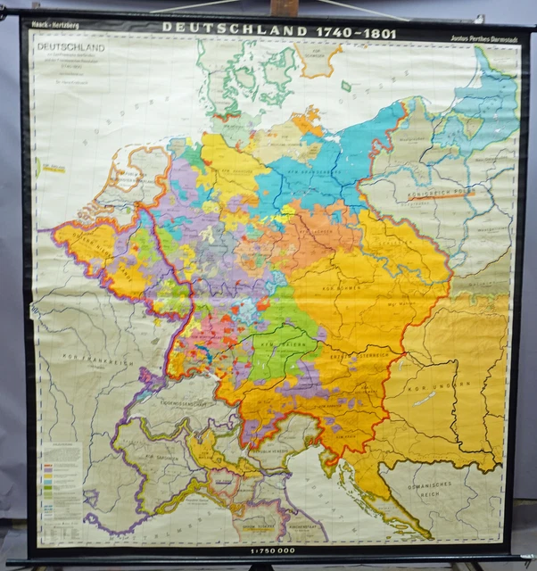 VINTAGE ROLLABLE MAP German history wall chart 1555-1648 EUR 189,60 ...