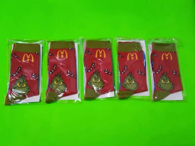 LOT OF 5 McDonald's Canada The Grinch 2024 Socks Brand New SEALED Adult ...