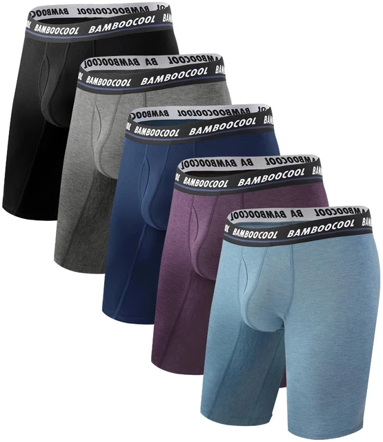 BAMBOO COOL MENS Long Boxer Briefs Performance Long Leg Sports Boxer ...