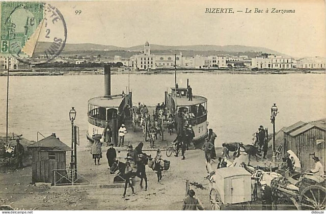 TUNISIE - BIZERTE - Le Bac à Zarzouna - Animée - Bateaux - CPA ...