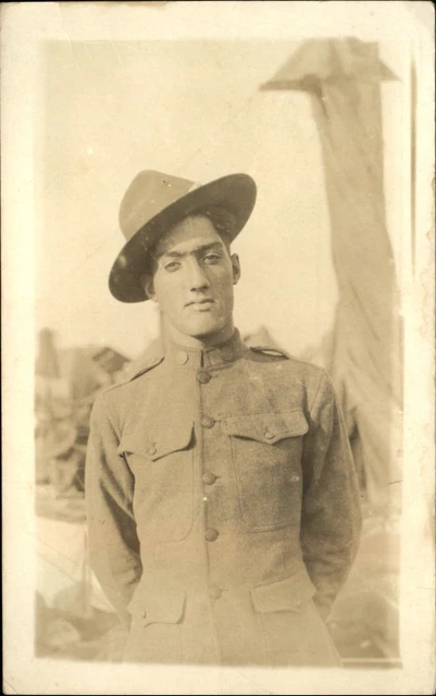 RPPC WWI SOLDIER Rocky Sly Stallone look alike square jaw handsome real ...
