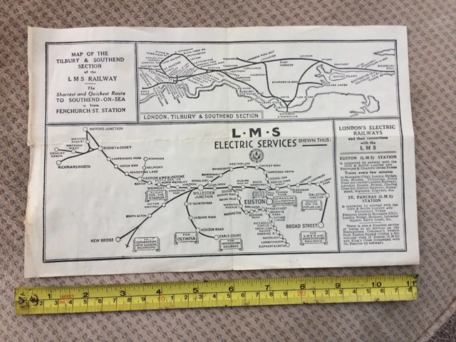 LONDON MIDLAND SCOTTISH Railway Map Electric Services Tilbury Watford ...