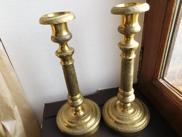 ANCIENNE PAIRE DE flambeaux en bronze doré XIXéme EUR 150,00 - PicClick FR
