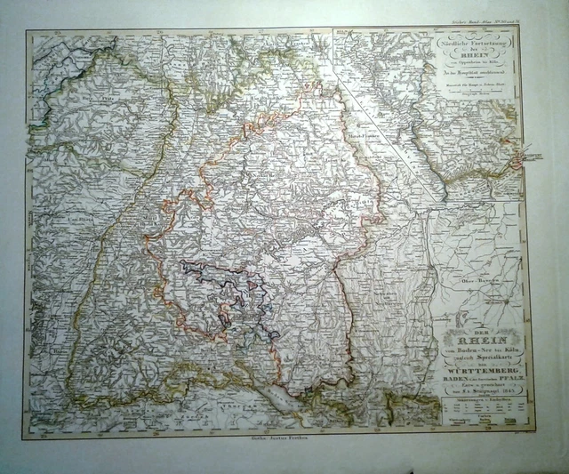 CARTA GEOGRAFICA ANTICA FIUME RENO da Oppenheim a Koln Stieler 1850 ...