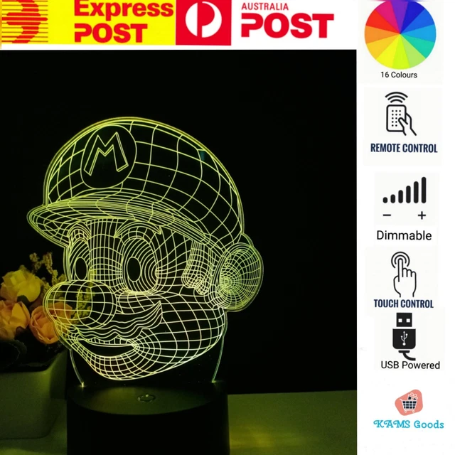 SUPER MARIO 3D Visual LED 16 Colour Night Light Lamp Gift Birthday ...