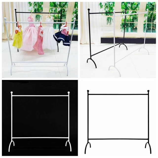 BLACK WHITE DOLL Clothes Rack Iron Miniature Clothes Display Rack 17cm ...