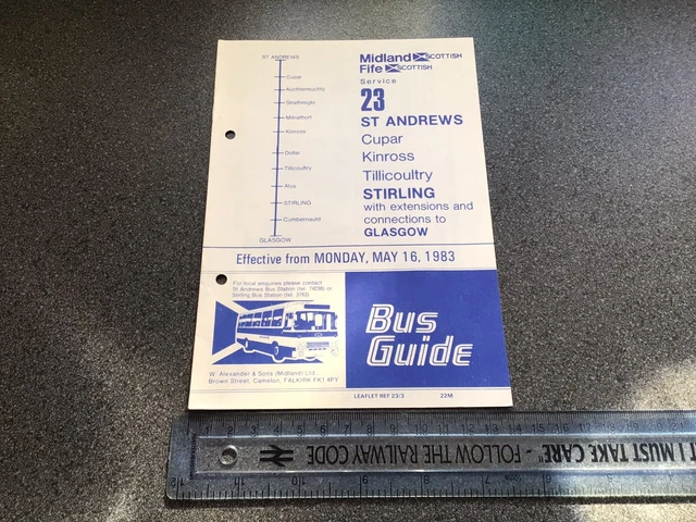MIDLAND FIFE SCOTTISH Bus Group Route 23 Timetable May 1983 St Andrew ...