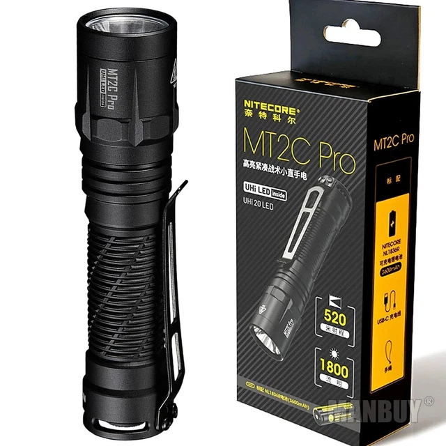 NITECORE MT2C PRO Compact Tactical Flashlight 1800 Lumens UHi20 LED ...