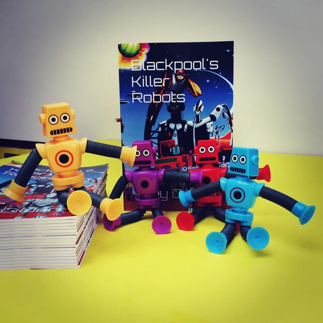 ROBOTS HAND STRETCH Blackpool Killer Robot Toy and Book English Spanish ...