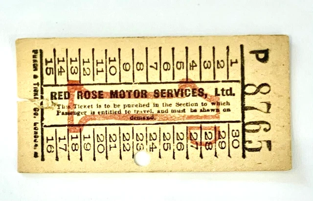 LONDON BUS TICKET 1920;s RED ROSE MOTOR SERVICES LTD PRIVATE £4.00 ...