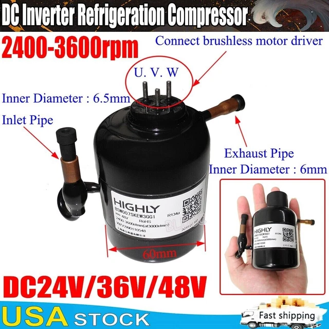 MICRO 24V-48V DC Inverter Refrigeration Compressor R134 2400~3600rpm ...