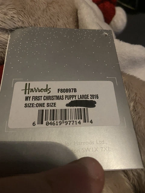 HARRODS MY FIRST 1st Puppy Dog Soft Toy Christmas red hat and scarf ...