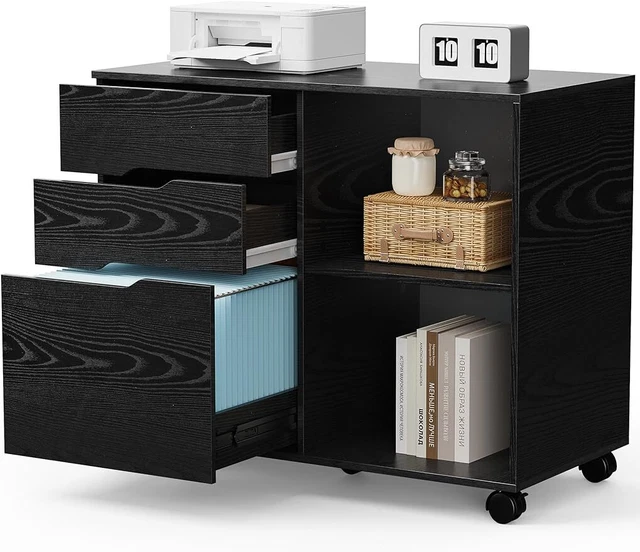 3 DRAWER FILE Cabinet Mobile Lateral Printer Stand with Storage Shelves ...