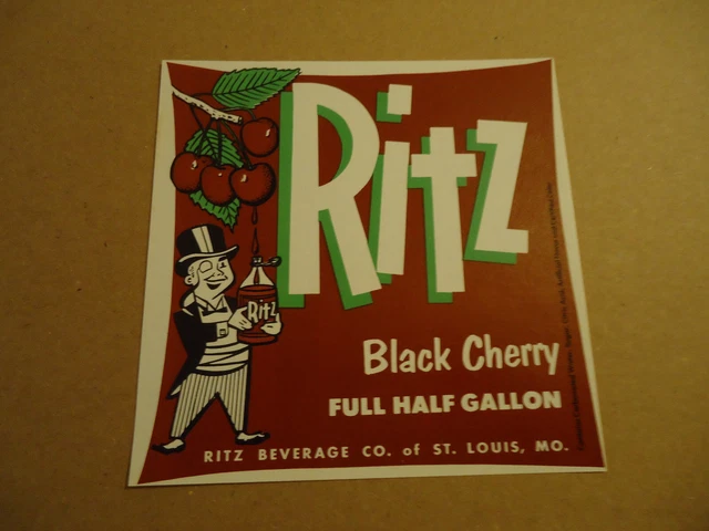 RITZ BLACK CHERRY label half gallon Ritz Beverage Co St Louis MO $9.99 ...