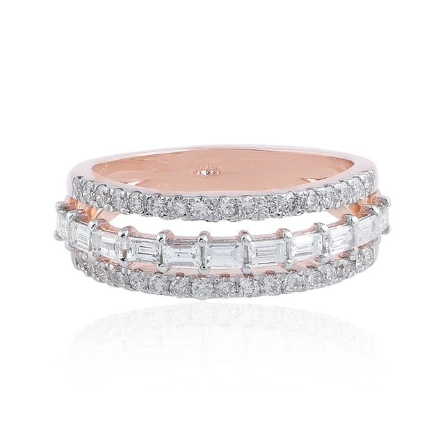 SI / H Diamants Baguette Dôme Bague 18k Rose or Massif Anniversaire ...