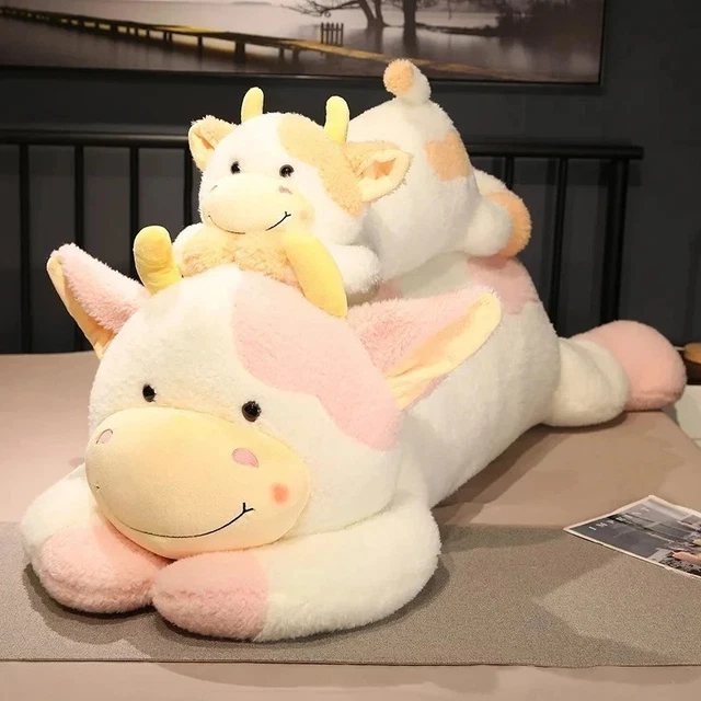 GIANT COW PLUSH Toy 90cm Soft Cuddly Pillow Cute Cartoon Cattle Doll ...