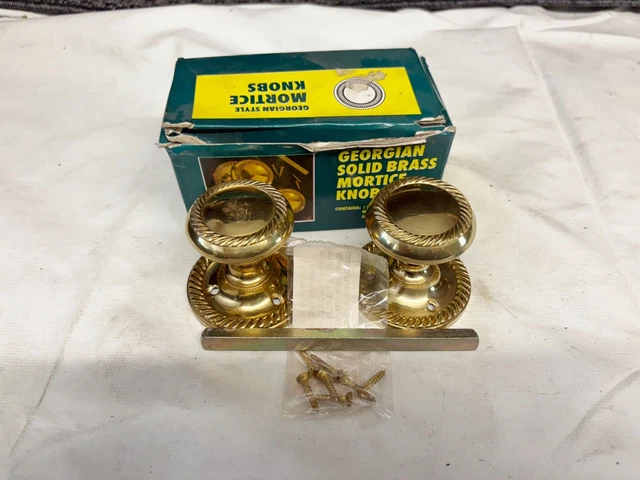 VINTAGE GEORGIAN SOLID Brass Mortice Door Knobs Original Box Fixings £9.99 - PicClick UK