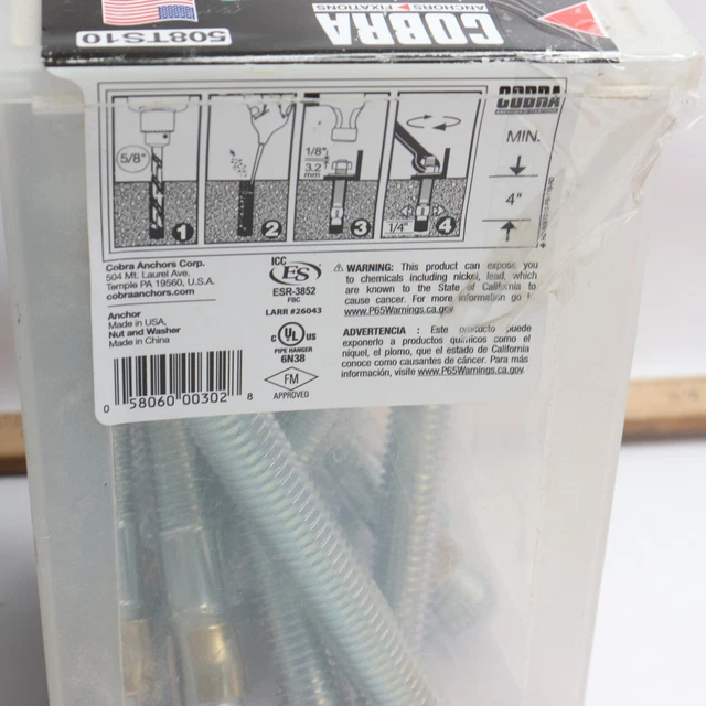 (8-PK) COBRA PARAWEDGE Hex Head Wedge Anchors Carbon Steel 5/8" x 4-1/4" £11.36 - PicClick UK